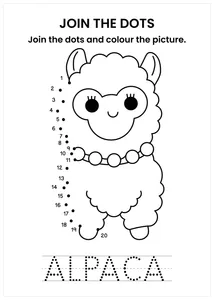 Alpaca connect the dots and color the image worksheet for Preschool ...