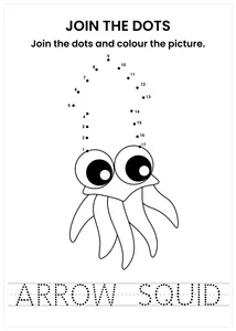 Arrow Squid connect the dots and color the image worksheet for ...