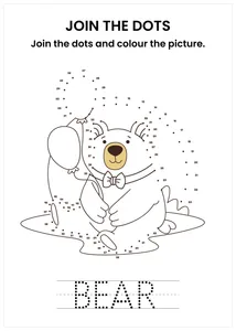 Bear connect the dots and color the image worksheet for Preschool ...