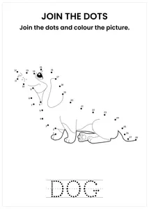Dog connect the dots and color the image worksheet for Preschool ...