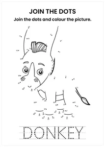 Donkey connect the dots and color the image worksheet for Preschool ...