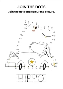 Hippo connect the dots and color the image worksheet for Preschool ...