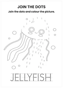 Jellyfish connect the dots and color the image worksheet for Preschool ...