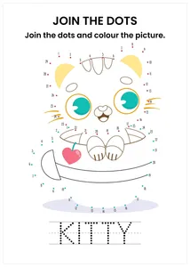Kitty connect the dots and color the image worksheet for Preschool ...