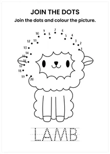 Lamb connect the dots and color the image worksheet for Preschool ...