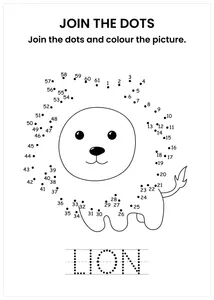 Lion connect the dots and color the image worksheet for Preschool ...