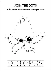 Octopus connect the dots and color the image worksheet for Preschool ...