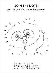 Panda connect the dots and color the image worksheet for Preschool ...