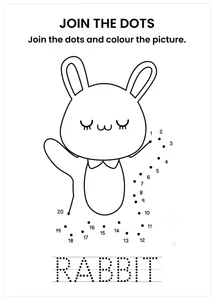 Rabbit connect the dots and color the image worksheet for Preschool ...