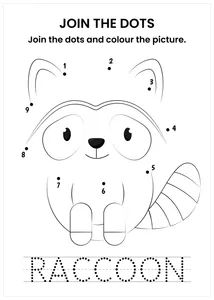 Raccoon connect the dots and color the image worksheet for Preschool ...