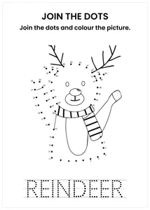 Reindeer connect the dots and color the image worksheet for Preschool ...