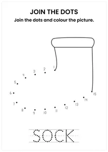 Sock connect the dots and color the image worksheet for Preschool ...