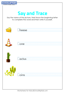 Say and Trace: Letter C Beginning Sound Words worksheet for Preschool ...