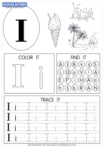 Tracing coloring and writing alphabet I worksheet for Preschool ...
